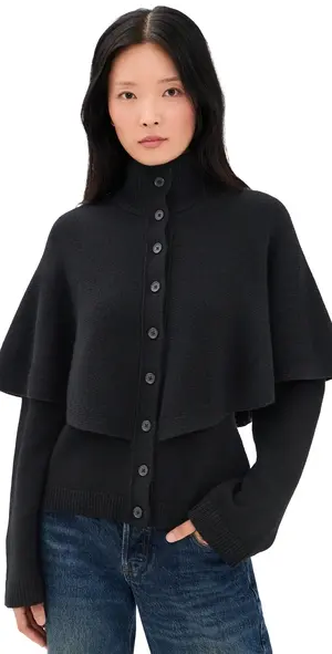 Vince Turtleneck Cape Cardigan - Black