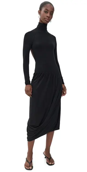 THE LINE BY K Jan Open Back Draped Dress - Black