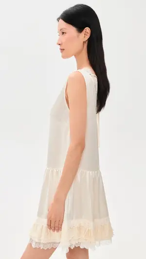 GANNI Fluid Satin V Neck Lace Mini Dress