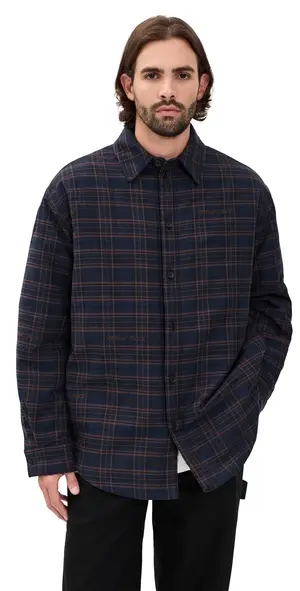 Off-White Check Flannel Padded Overshirt - Blue Graphite
