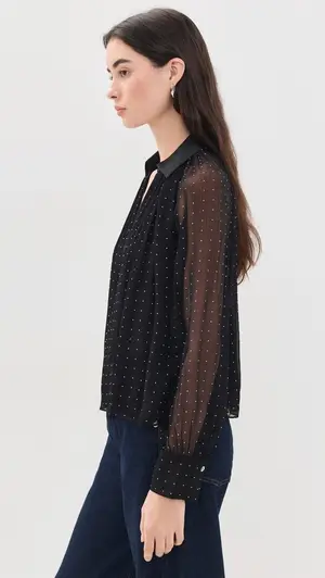 Vince Heat Set Dot Sheer Gathered Blouse