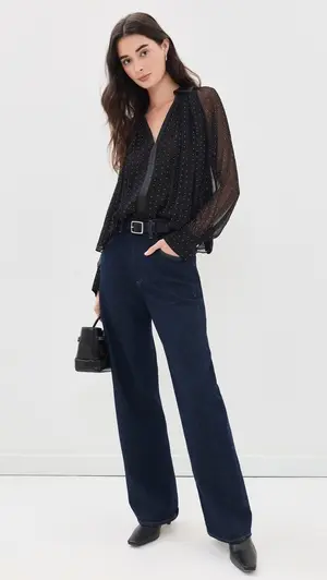Vince Heat Set Dot Sheer Gathered Blouse