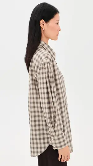 GANNI Light Check Flannel Pleated Sleeve Shirt