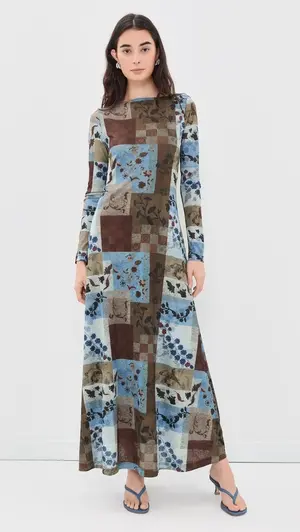 ANOTHER GIRL Patchwork Print Mesh Maxi Dress