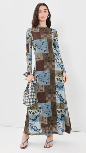ANOTHER GIRL Patchwork Print Mesh Maxi Dress