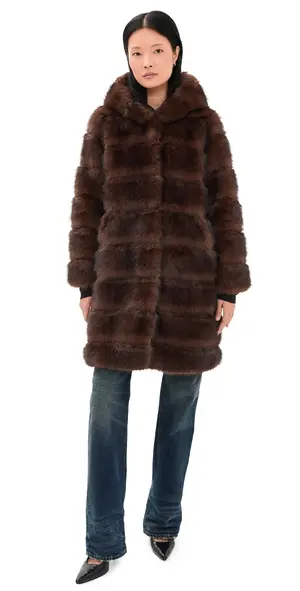 Apparis Marais Mink Hooded Coat - Brown