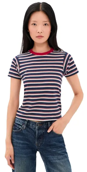 ASHER Amelia Stripe Tee - Red/navy/natural