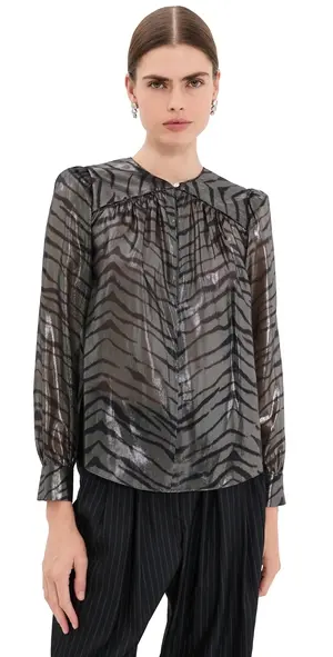 Isabel Marant Étoile Farali Gathered Silk Blouse - Black/silver