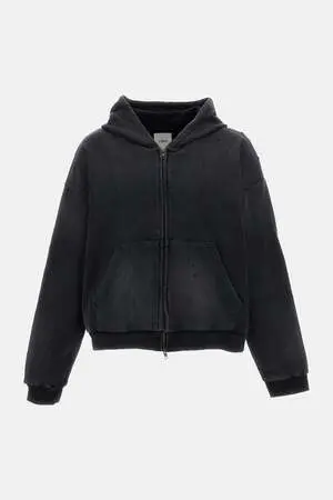 FOUND Felpa Con Cappuccio Con Zip E Fodera Termica Effecto Vissuto - Nero