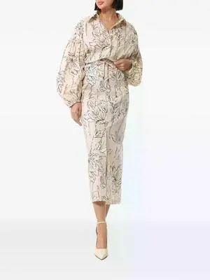 Brunello Cucinelli Floral-print Midi Dress - Neutrals