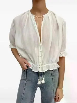 Rodebjer Perla Plissé Blouse - Neutrals
