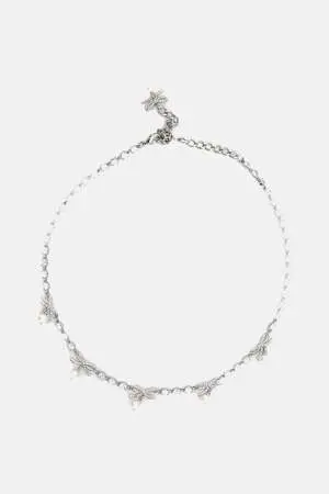 SELF-PORTRAIT Collana Con Fiocchi Di Cristalli E Perle - Silver