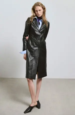 Mango Peak Lapel Leather Coat