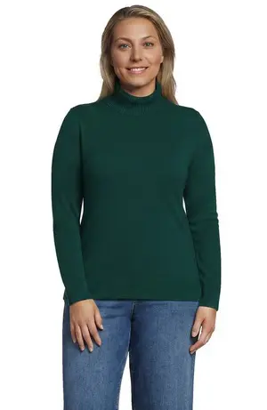 LANDS' END Cashmere Turtleneck Sweater - Pine
