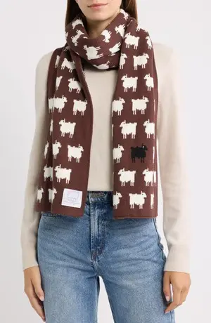 ROWING BLAZERS Sheep Cotton Scarf Brown
