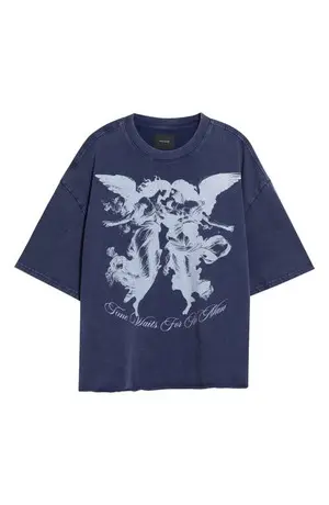 PACSUN Time Waits Cotton Graphic T-shirt - Blue