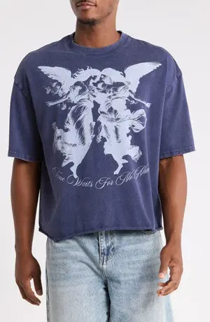 PACSUN Time Waits Cotton Graphic T-shirt - Blue