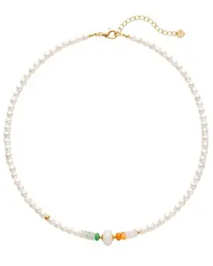 SEREE Mosaic Elora Freshwater Pearl And Multicolor Jade Necklace - Gold