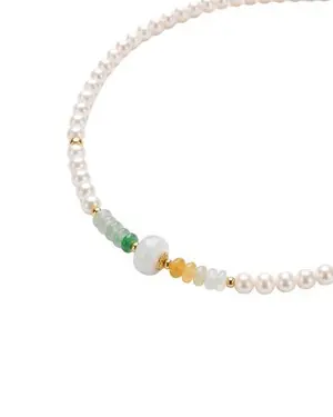 SEREE Mosaic Elora Freshwater Pearl And Multicolor Jade Necklace - Gold