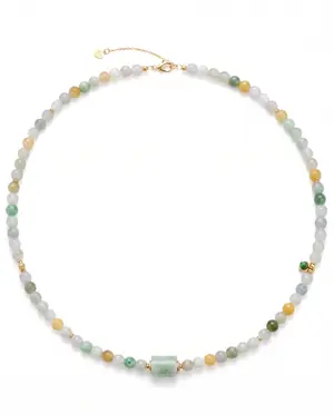 SEREE Mosaic Elora Freshwater Pearl And Multicolor Jade Necklace Green