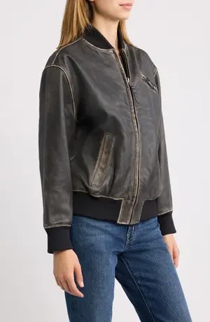 THE FRYE COMPANY Goat Crack Leather Bomber Jacket