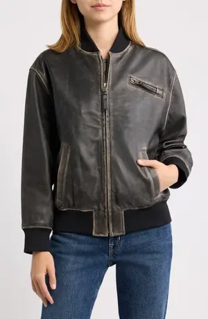 THE FRYE COMPANY Goat Crack Leather Bomber Jacket