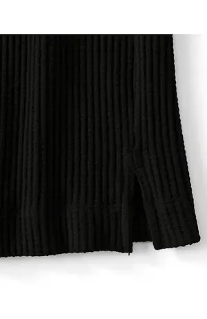 LANDS' END Long Sleeve Waffle Shawl Collar Henley - Black