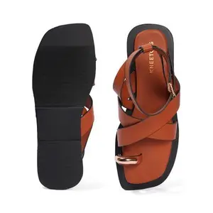 KNEETOES Elowyn Cross Strap Sandal - Brown