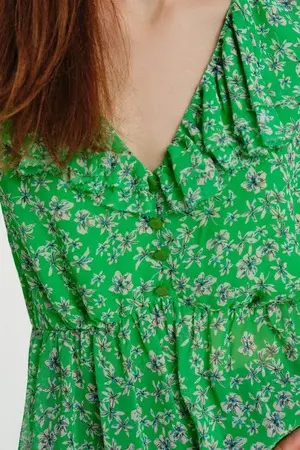 EXQUISE V Neck Printed Sleeveless Blouse