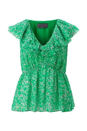 EXQUISE V Neck Printed Sleeveless Blouse