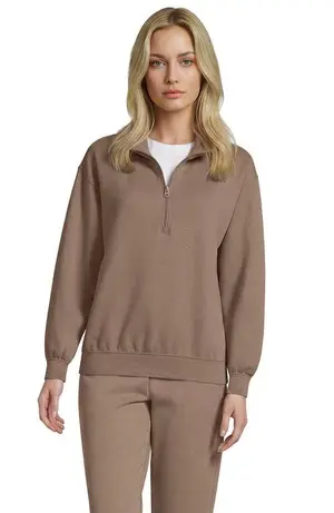 LANDS' END Serious Sweats Relaxed Quarter Zip Pullover Sweatshirt - Cocoa