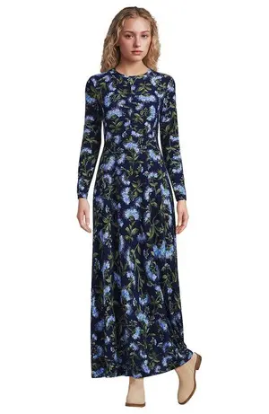 LANDS' END Silky Knit Ruched Maxi Dress - Deep Sea/blue Hydrangea