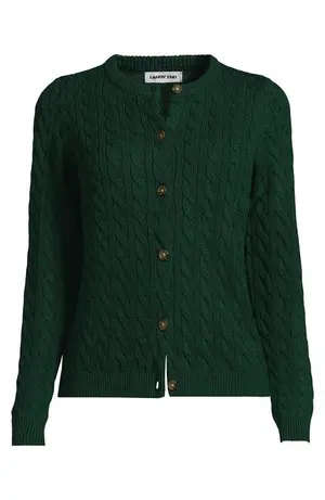 LANDS' END Drifter Cable Cardigan Sweater - Pine