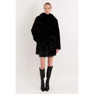 OROLAY Mid-length Faux Fur Coat - Black