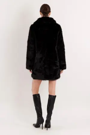 OROLAY Mid-length Faux Fur Coat - Black