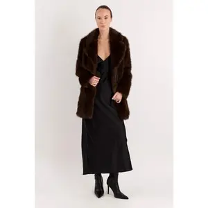 OROLAY Mid-length Faux Fur Coat - Coffee