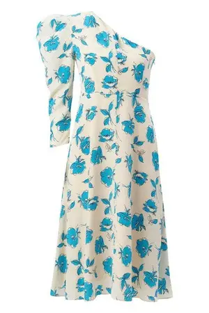 EXQUISE One Shoulder Floral Print Midi Dress