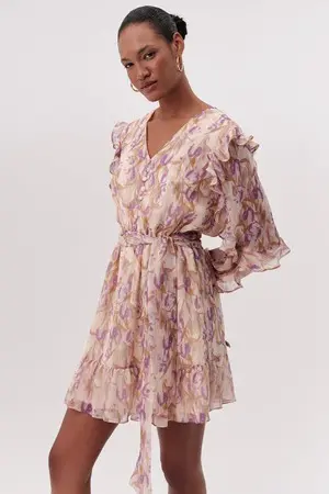 EXQUISE Katelin V Neck Belted Mini Dress