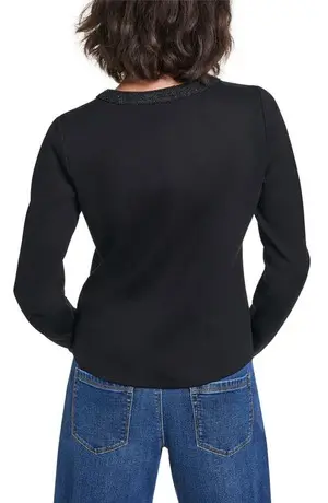 Karl Lagerfeld Paris Ponte Long Sleeve Top With Button Pockets