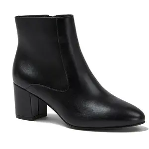 LANDS' END Essential Leather Block Heeled Boots Black