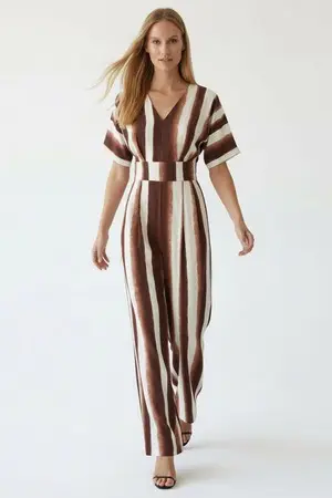 EXQUISE Tie Detail Striped Jumpsuit