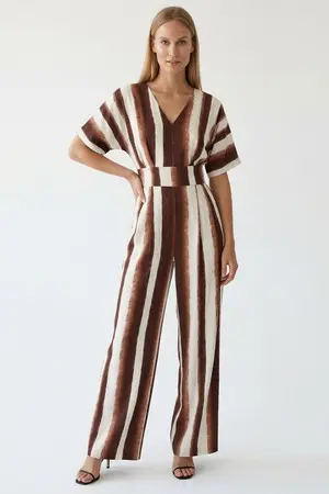 EXQUISE Tie Detail Striped Jumpsuit