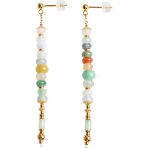 SEREE Mosaic Birdie Tricolor Jade Drop Earrings - Gold