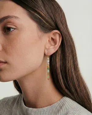 SEREE Mosaic Birdie Tricolor Jade Drop Earrings