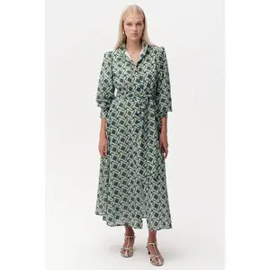EXQUISE Chamonix Embroidered Collar Patterned Midi Dress - Multi Color