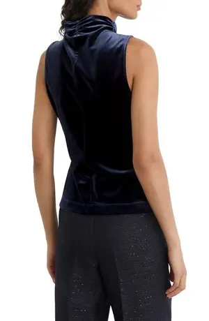 REISS Remi Velvet Funnel Neck Top - Gold