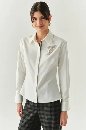 EXQUISE Zoya Embellished Shirt - Ecru