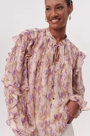 EXQUISE Kasandra Tie Neck Long Sleeve Blouse