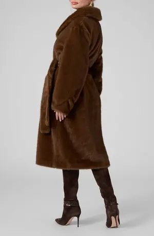 MARCIANO Monique Faux Fur Belted Coat