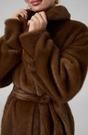 MARCIANO Monique Faux Fur Belted Coat